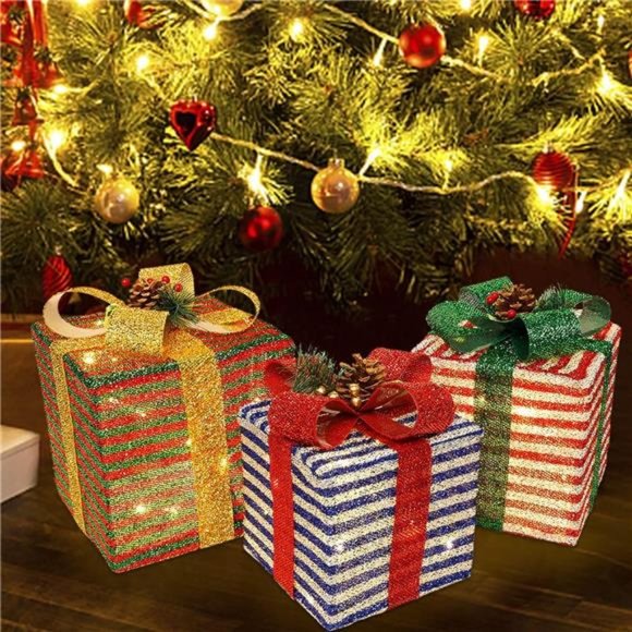 Holiday | Christmas Lighted Boxes 6 Led Light Up Collapsible Decor Plug ...